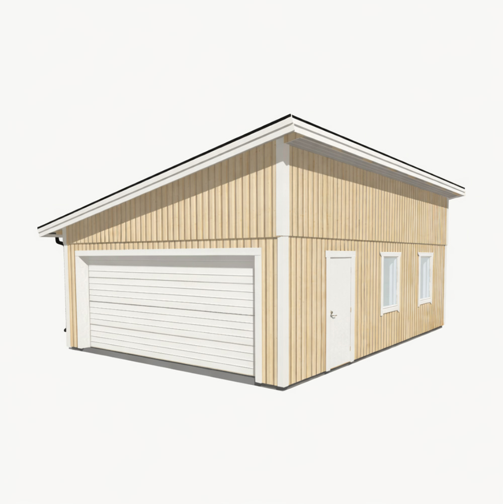 Autotalli 6x8,4m pulpettikatolla - Arctic Wood