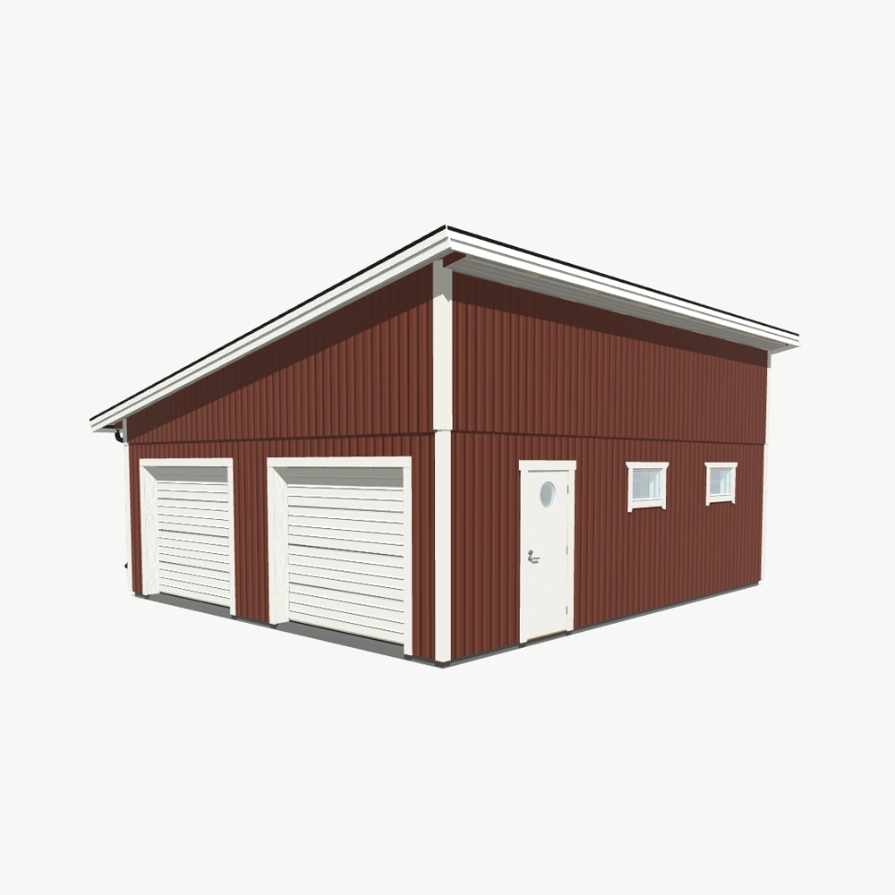 Kahden auton autotalli 7,2x8,4m pulpettikatolla - Arctic Wood
